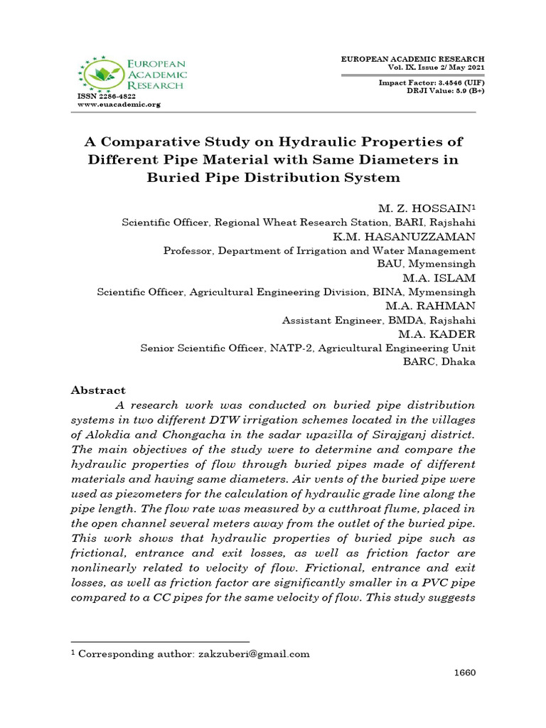 Hydraulic Properties of Buried Pipe | PDF | Physical Sciences | Hydrology