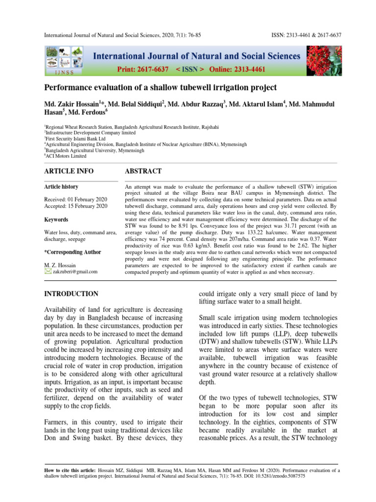 21.performance Evaluation of A Shallow Tubewell Irrigation Project ...