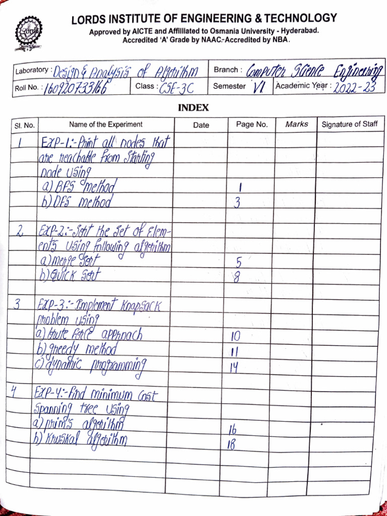 Daa Lab Record 166 | PDF