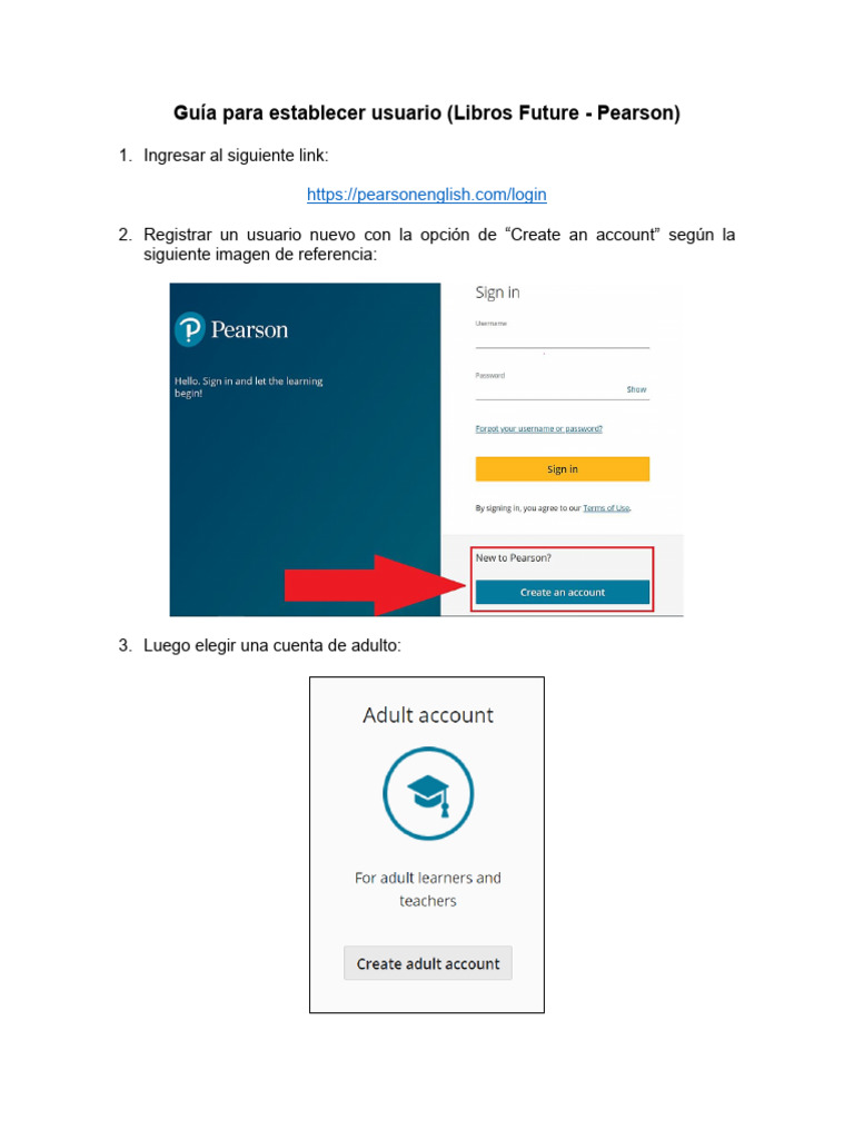 Guía para Establecer Usuario (Pearson) | PDF