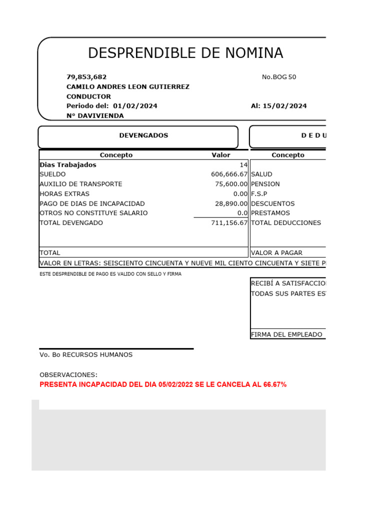 formato de nomina | PDF