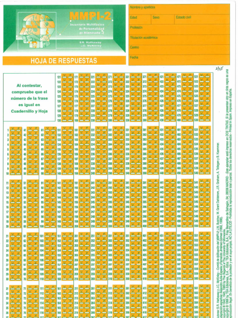 MMPI-2 hoja de respuestas | PDF