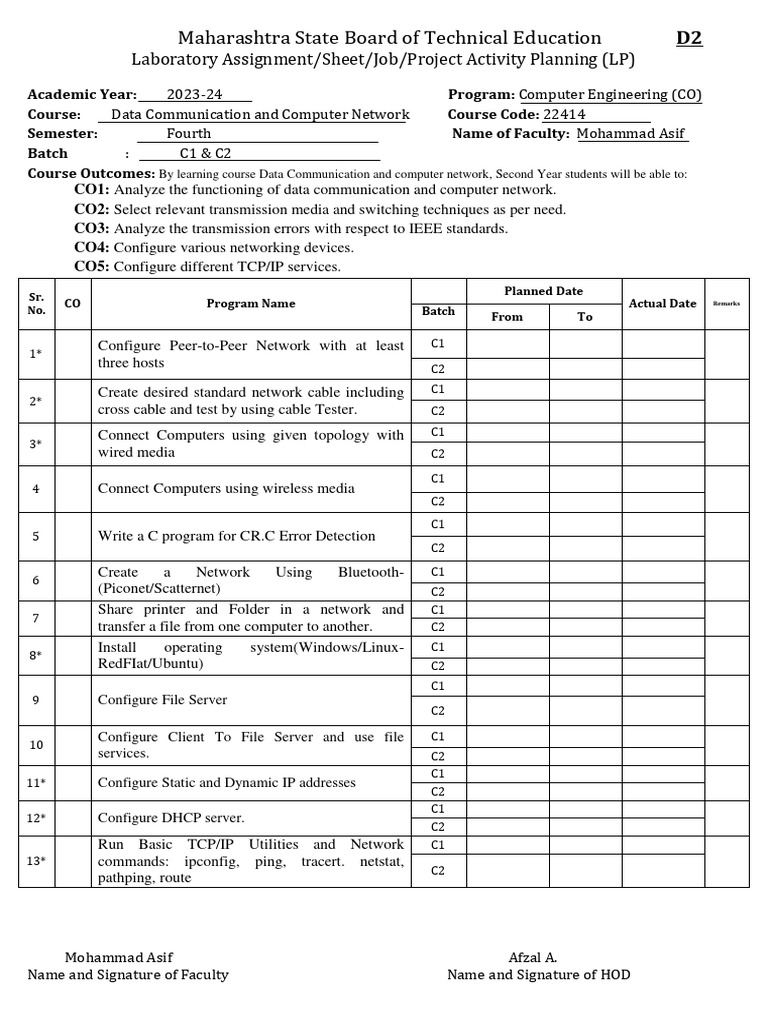 D2-I Scheme - DCC - 2023-24 Batch C1 and C2 | PDF