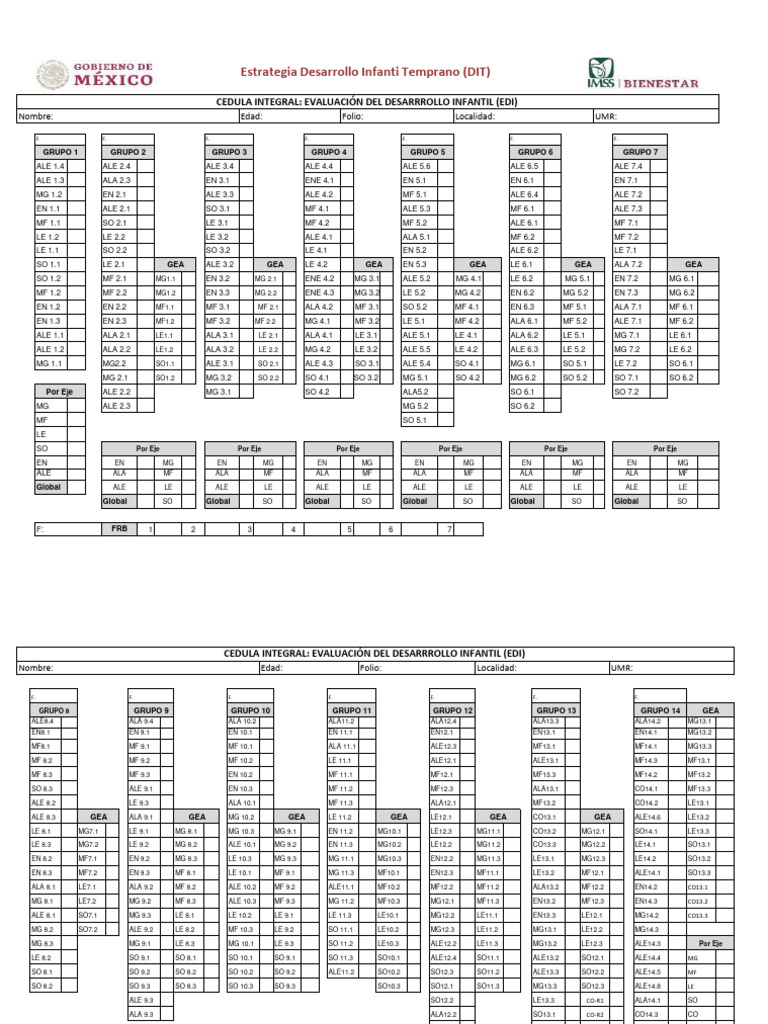 Cedula Integral - Evaluacion Del Desarrollo Infantil EDI Unidad Medica ...
