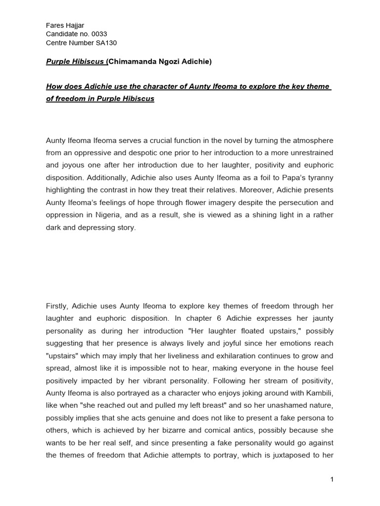 Aunty Ifeoma: Symbol of Freedom in Purple Hibiscus | PDF