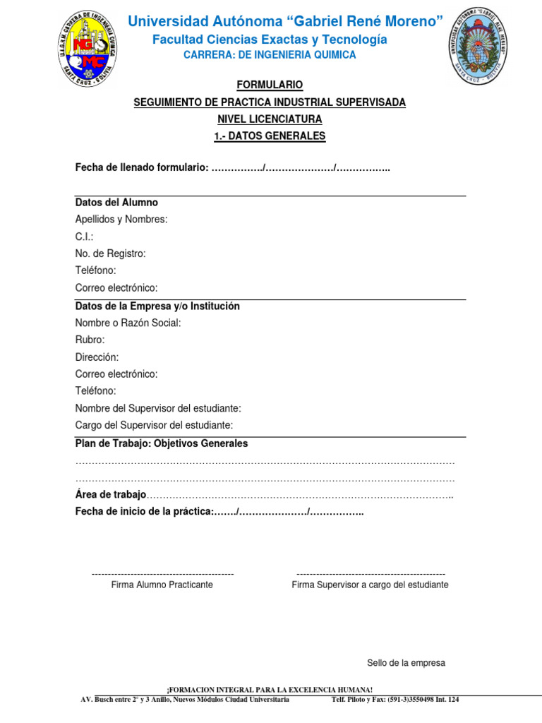 Formulario de Seguimiento de Practicas Industriales Supervisadas | PDF