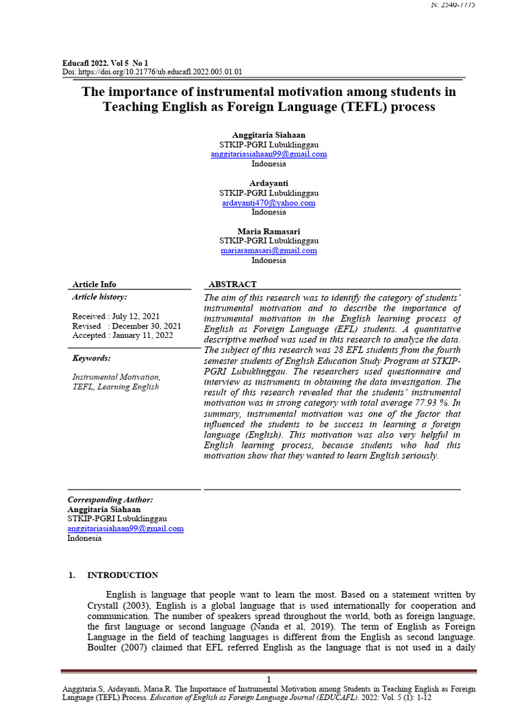 The Importance Of Instrumental Motivation Among Students In Teaching