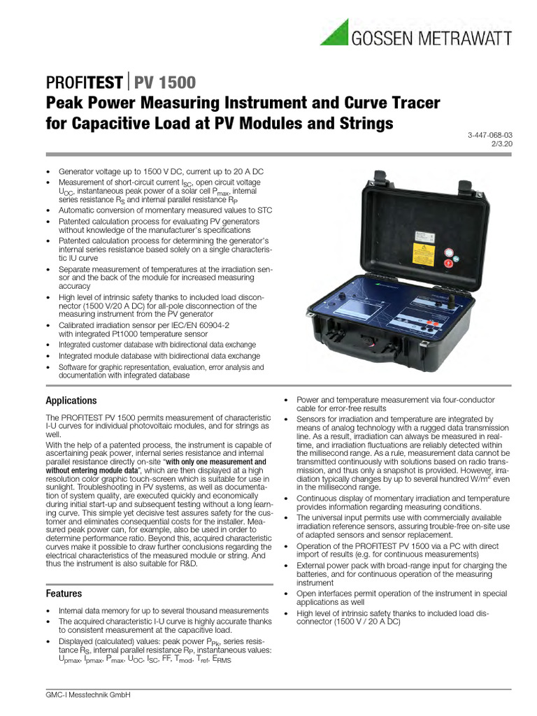 Profitest pv1500 DB - GB | PDF | Photovoltaics | Solar Panel