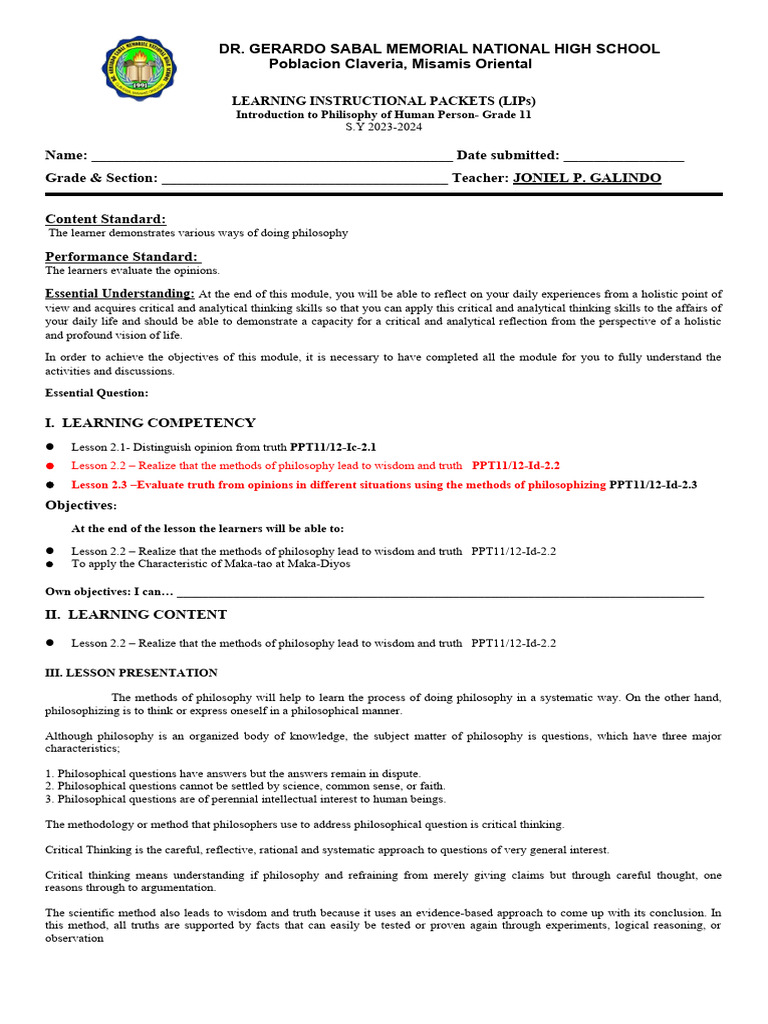 Philo 2.2 | PDF | Methodology | Truth