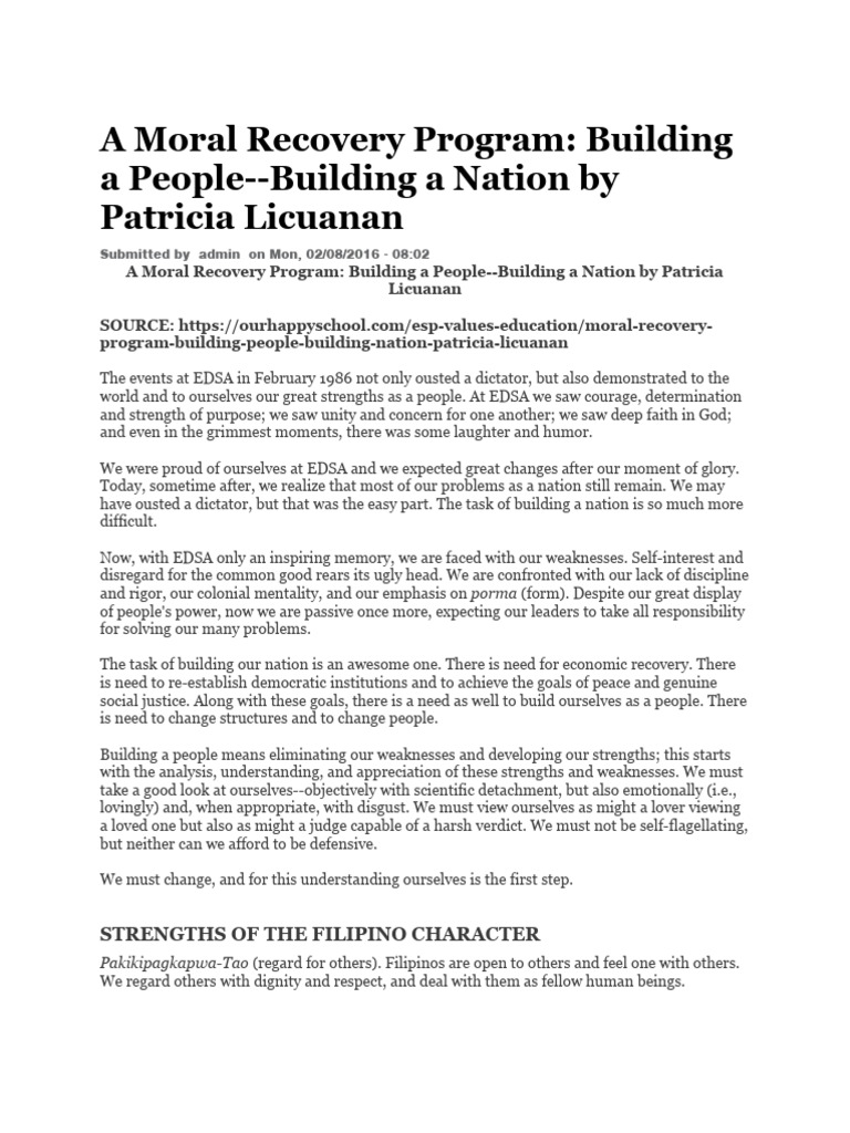 Filipino Character: Strengths and Weaknesses | PDF | Family | Self Esteem