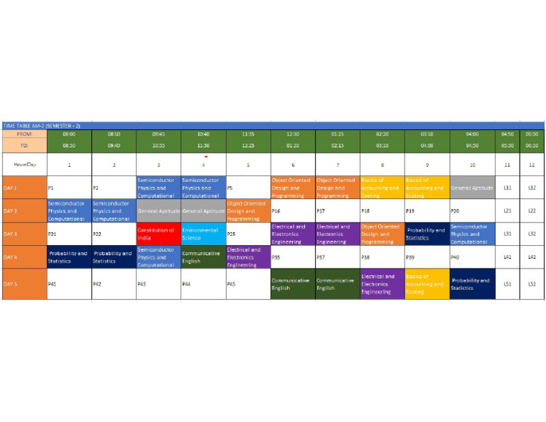 Time Table Sem 2 | PDF