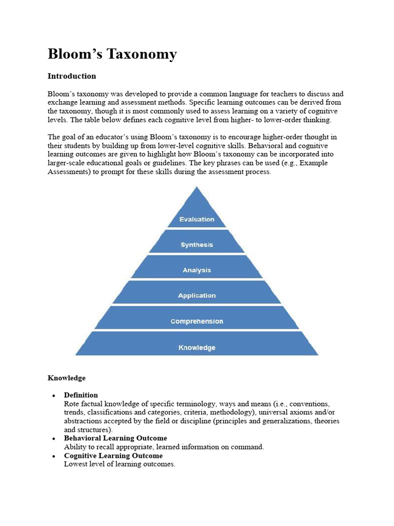 Bllom Taxaonomy For Lesson Plan Preparation | PDF | Learning ...