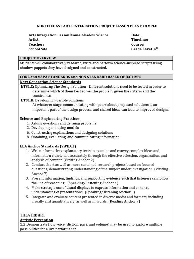 Shadow Puppet Lesson Exemple For Ncaip Website | PDF