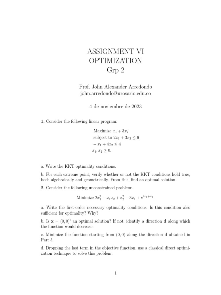 Assignment Opto VI | PDF | Mathematical Optimization | Algorithms