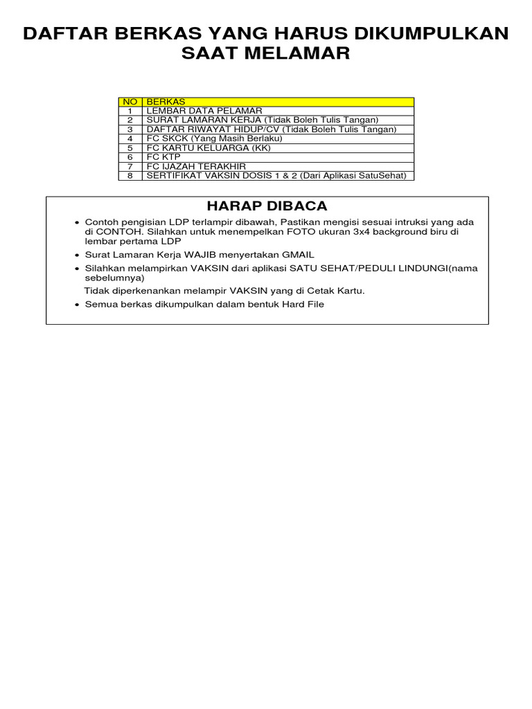 Berkas Wajib Melamar Kerja | PDF