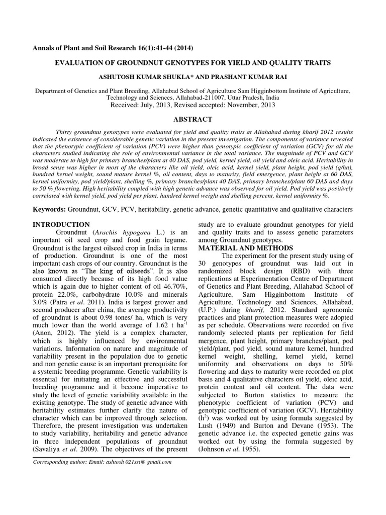 Ashutosh Kumar Shukla and Prashant Kumar Rai | PDF | Heritability | Genetics