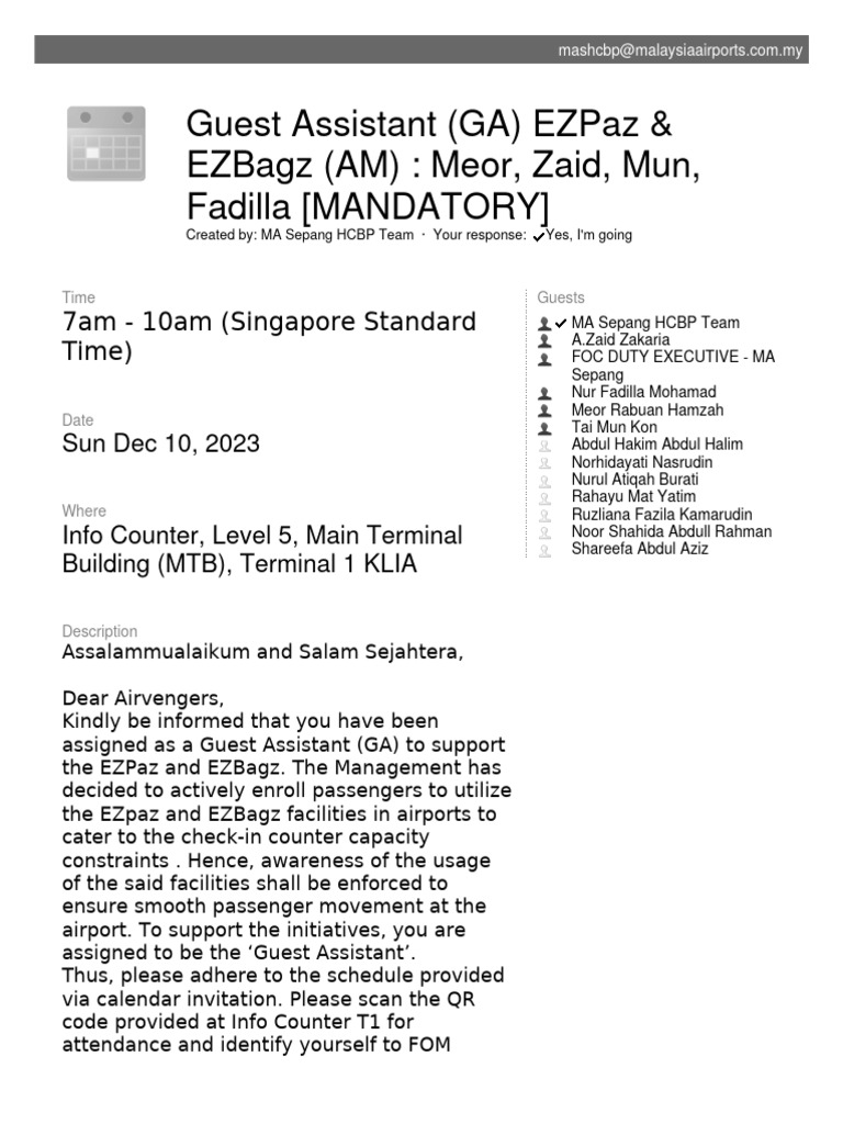 Calendar Invite_nur Fadilla 10122023 Ga Duty | PDF