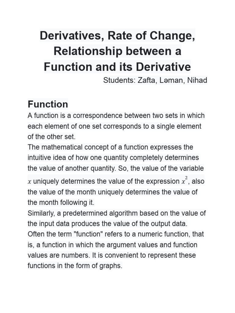 Derivatives, Rate of Change, Relationship Between A-1 | PDF ...