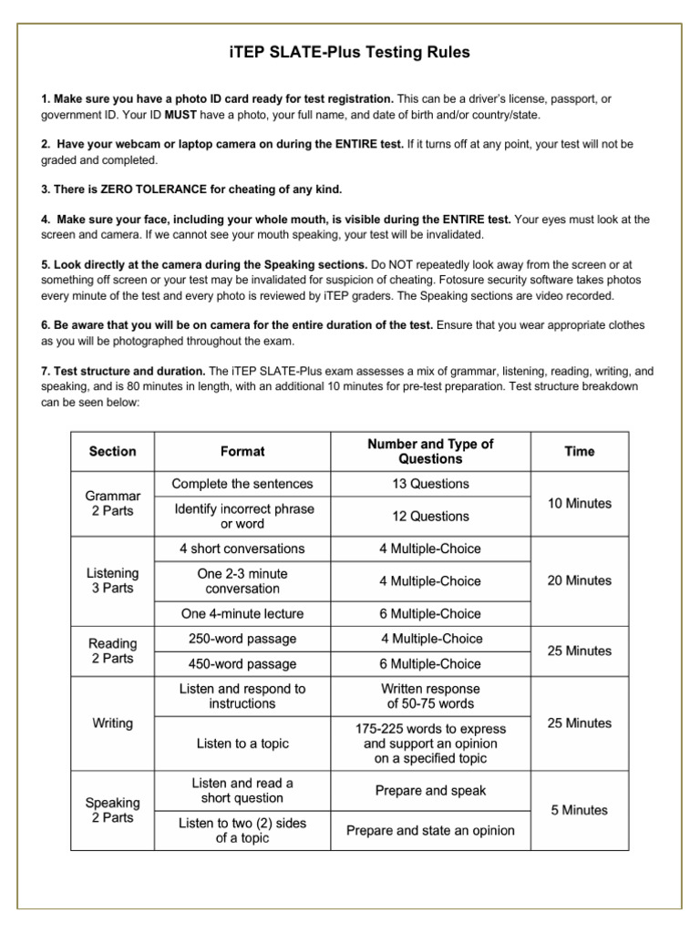 iTEP Exam Rules and Requirements-English | PDF | Computing