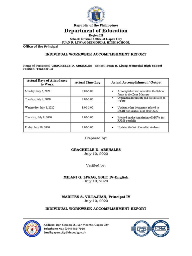 Weekly Accomplishment Report: Teacher III | PDF | Computing | Computer ...