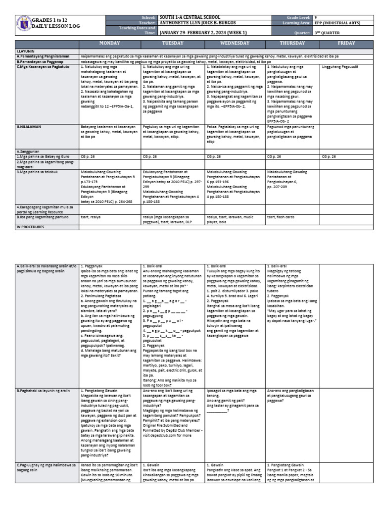 DLL - Epp 5 - Q3 - W1 | PDF