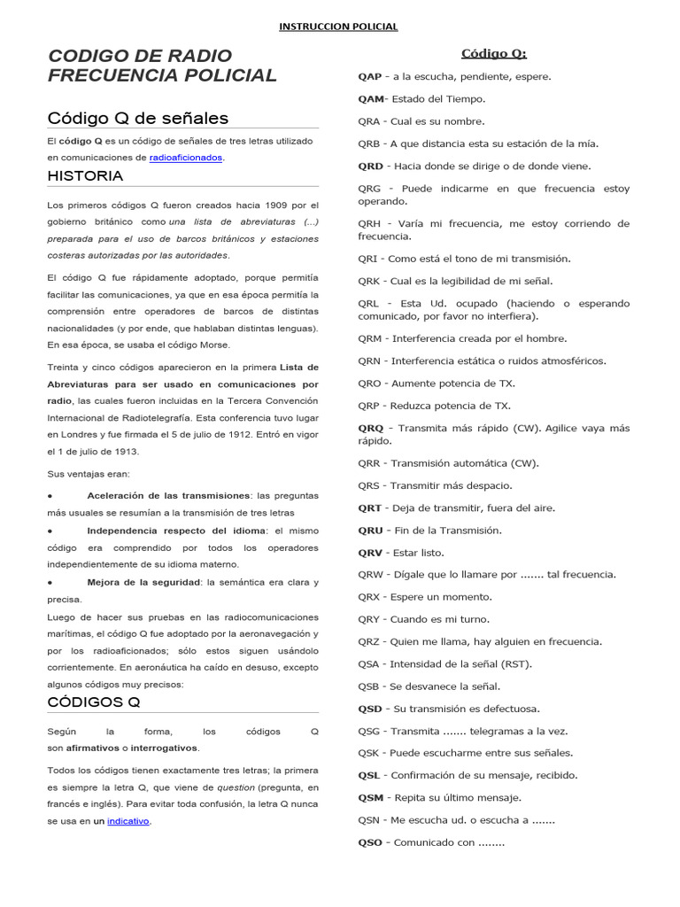 Código Q Policial y Comunicaciones | PDF | Inalámbrico | Radiación ...
