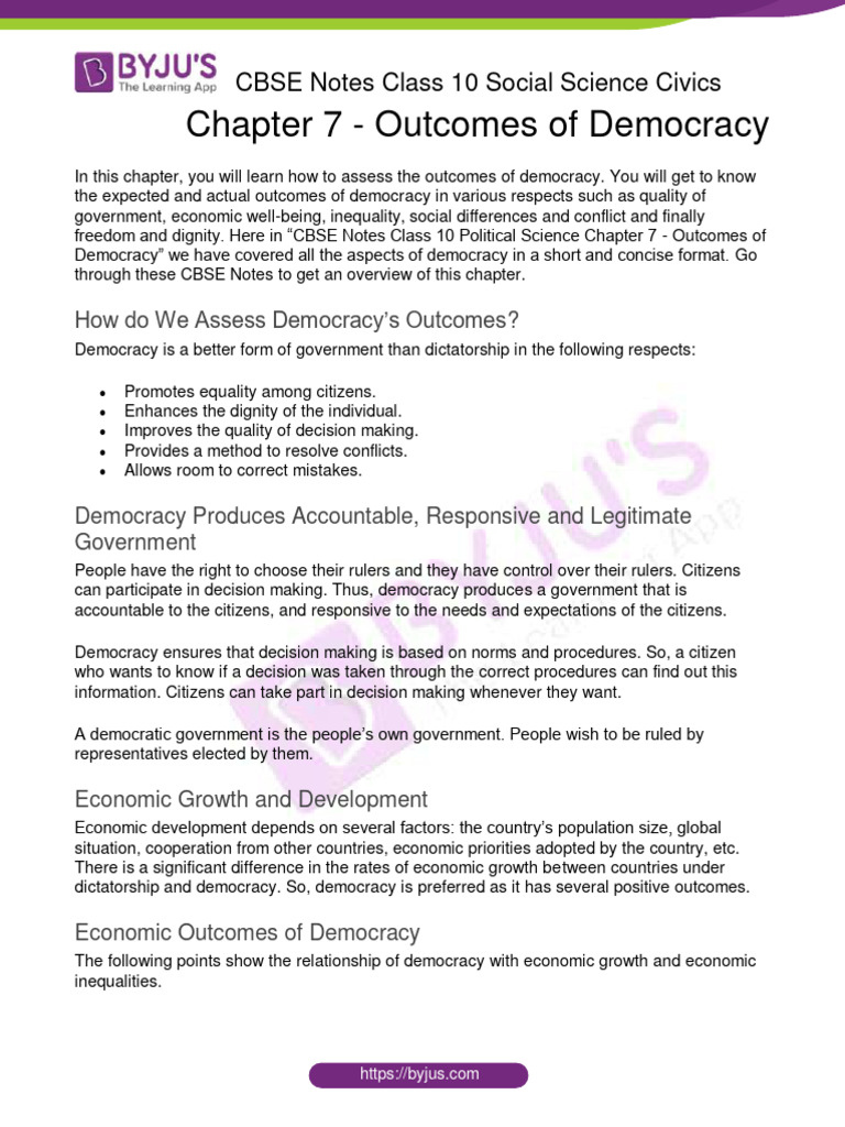 Class 10 Civics: Democracy Outcomes | PDF | Democracy | Political ...