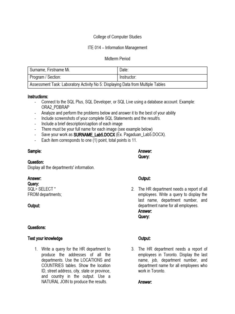SQL Lab: Multi-Table Data Display | PDF | Sql | Databases