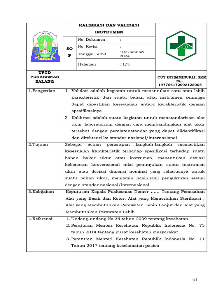 SOP Kalibrasi Dan Validasi Instrumen | PDF | Teknologi & Rekayasa