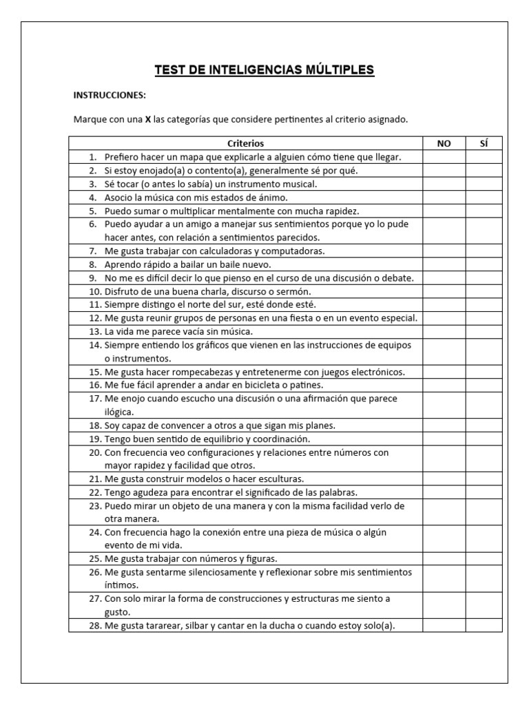 Test de Inteligencias Multiples | PDF | Inteligencia