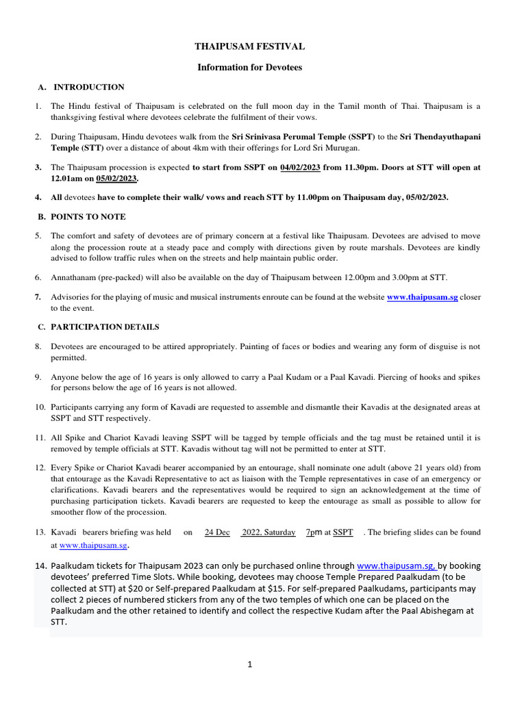 Thaipusam 2023 Information For Devotees English | PDF | Religion & Spirituality