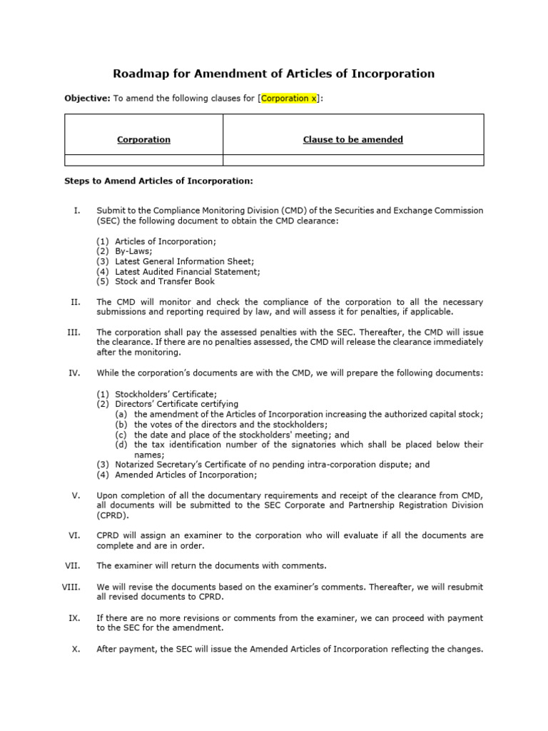 Amending Articles of Incorporation Guide | PDF | U.S. Securities And ...