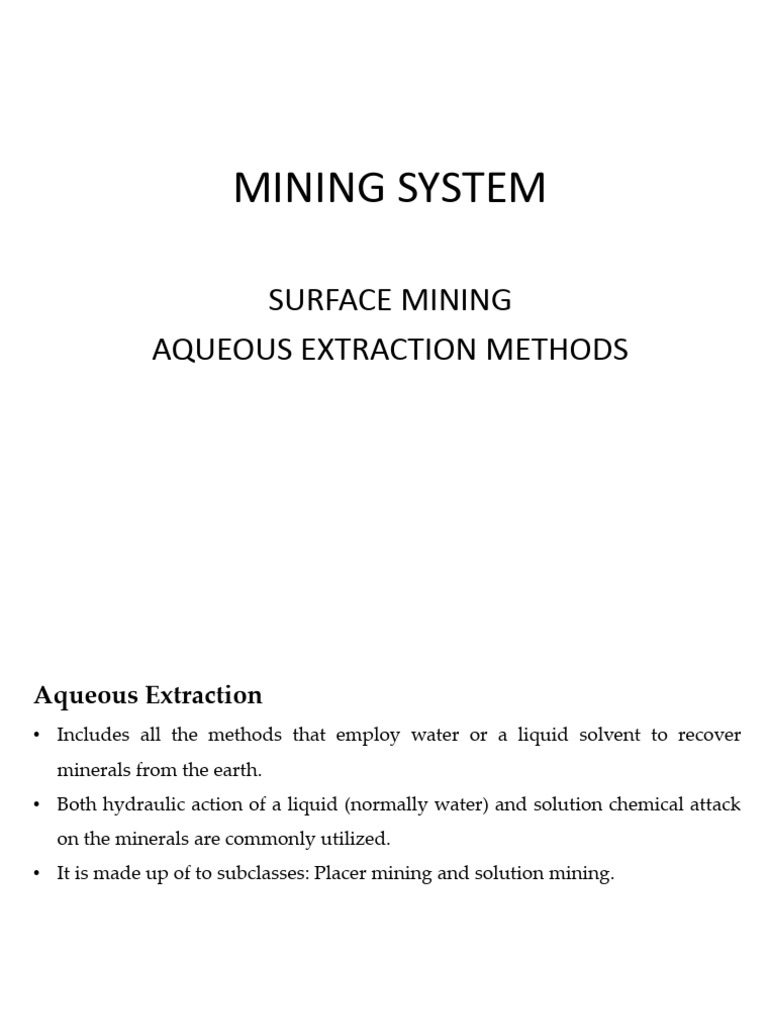 Surface Mining - Aqueous Extraction Method | PDF | Minerals | Secondary ...