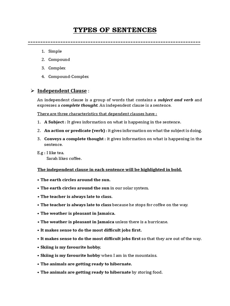 Types of Sentences Page1 | PDF | Clause | Sentence (Linguistics)