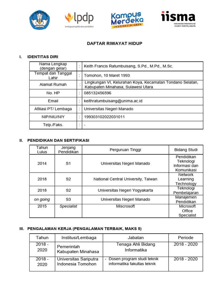 CV Calon Interviewer IISMA 2024 | PDF