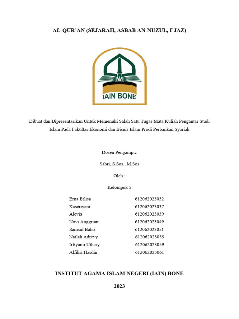 Al Quran (Sejarah, Asbabun Nuzul, Ijaz) - 2 | PDF