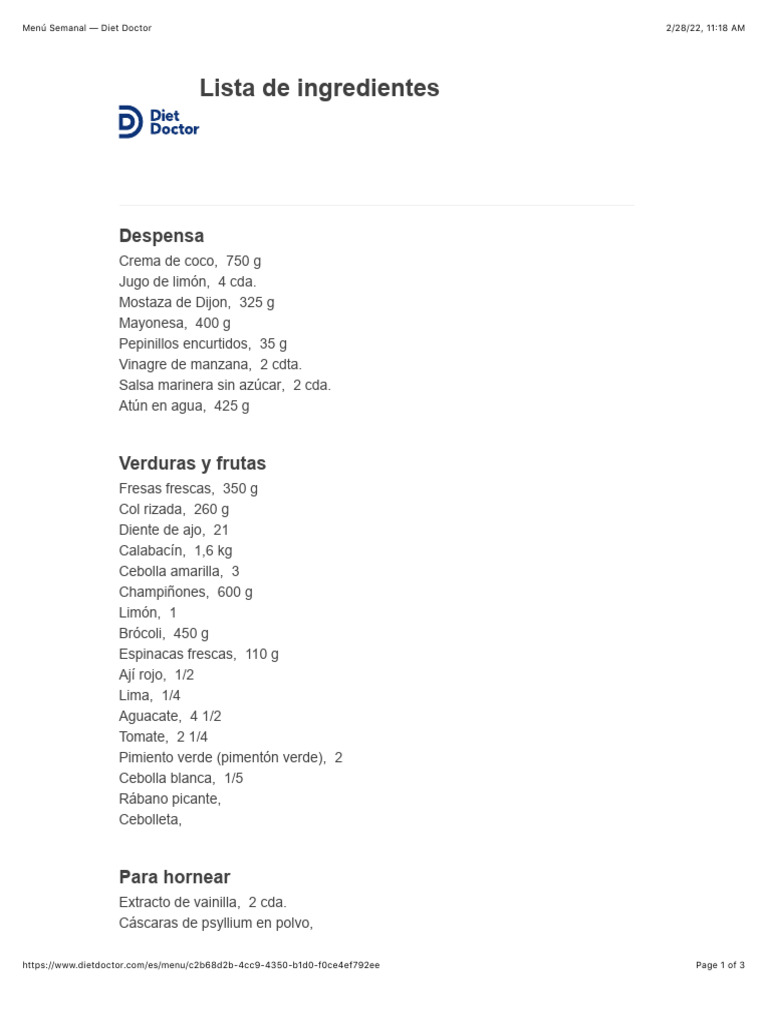 Menú Semanal Pescetariano | PDF | Queso | Decapado