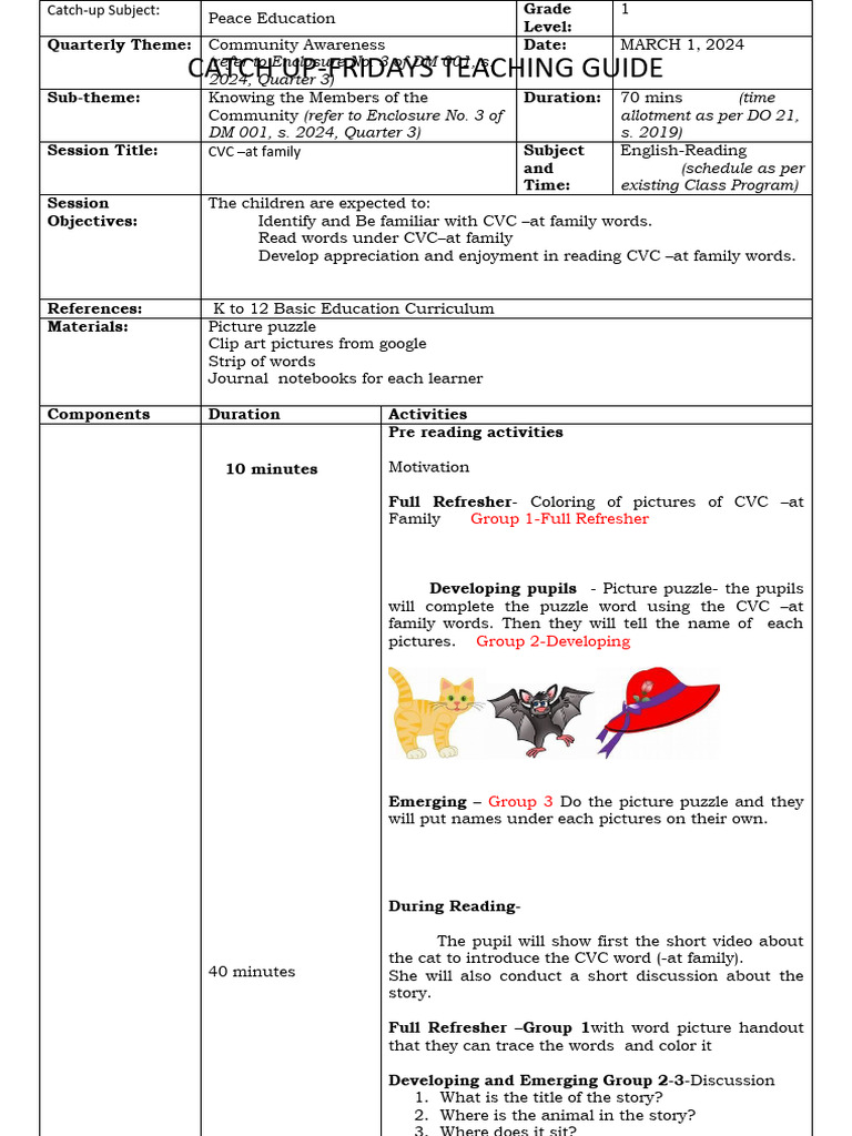 Grade1-Eng-Reading - Catch-Up-Friday | Download Free PDF | Teaching ...