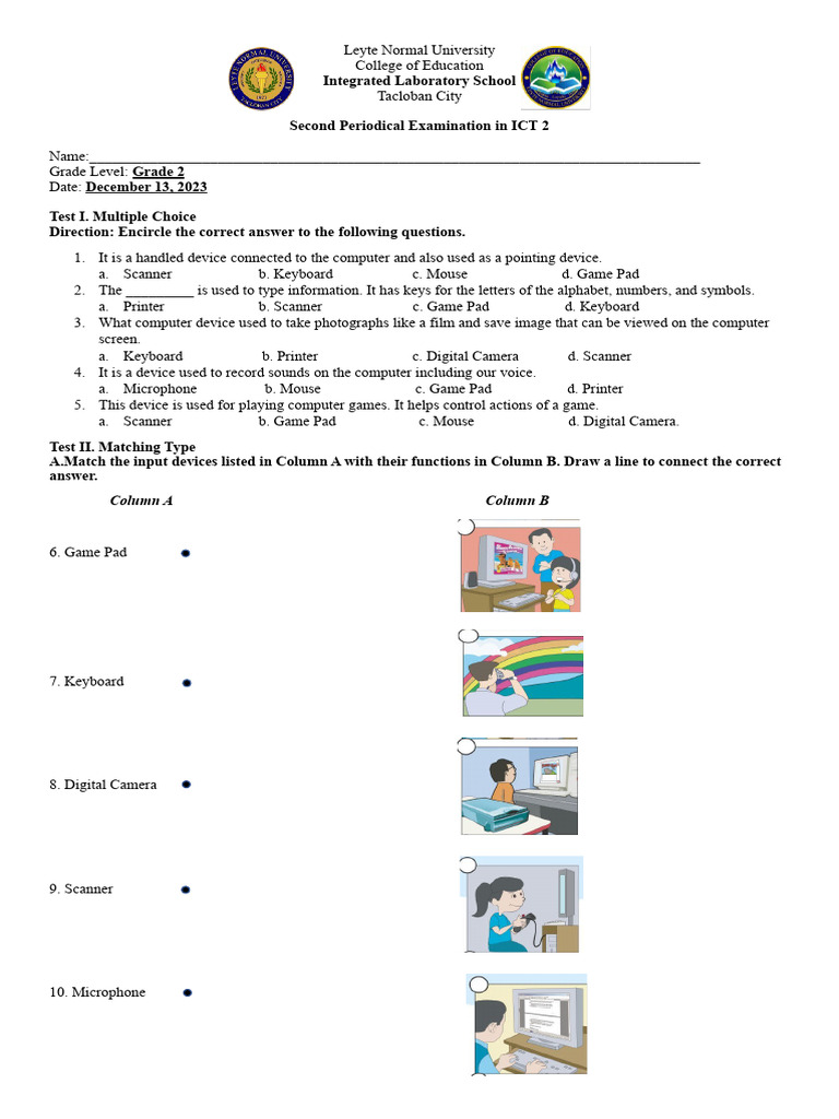 Grade 2 - Second Quarter Examination. | PDF | Computer Keyboard | Image Scanner