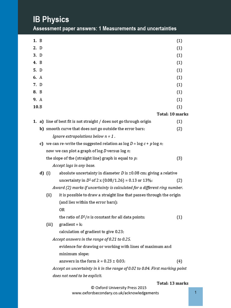 Topic 1 Practice Test Answers | PDF | Uncertainty | Logarithm