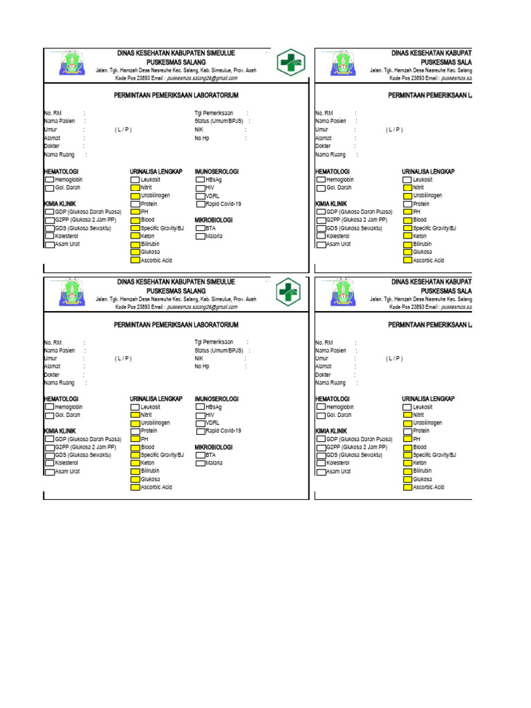 X Blanko Permintaan Pemeriksaan Lab | PDF