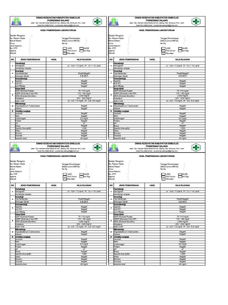 X Blanko Hasil Pemeriksaan Laboratorium | PDF