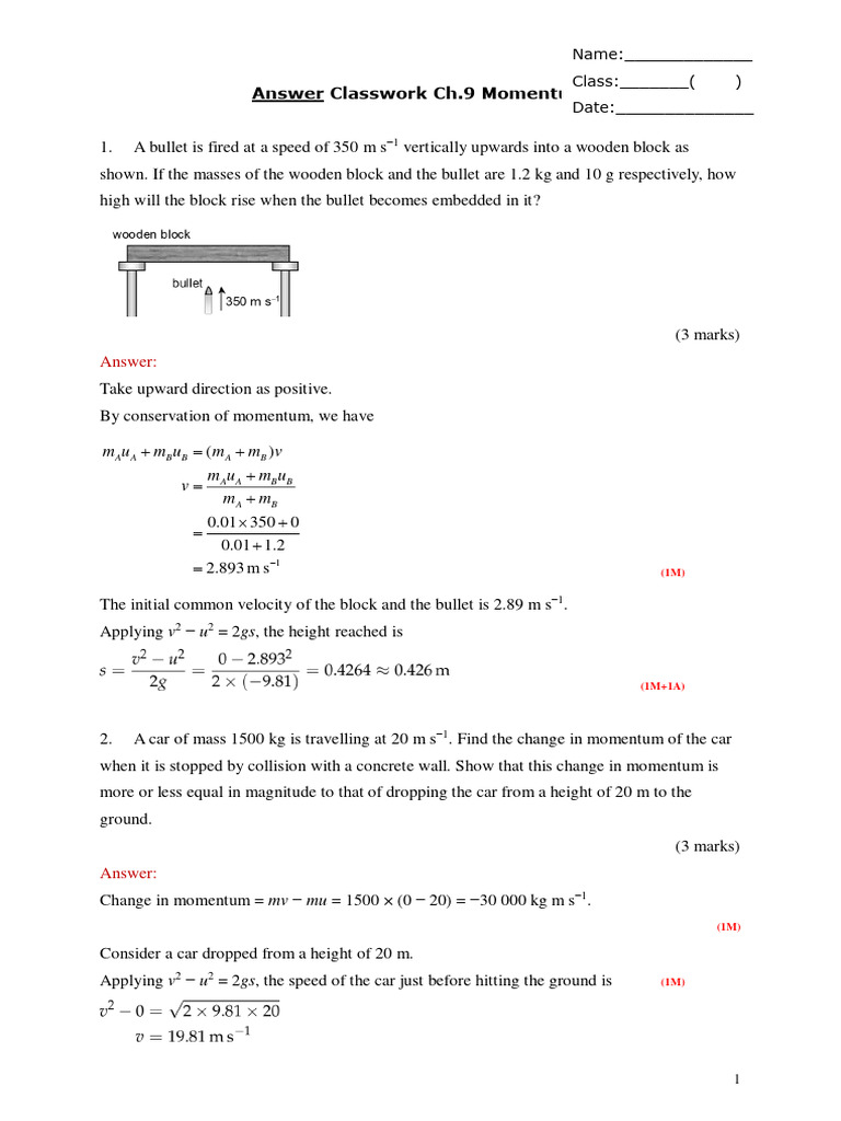 002 Momentum WorkSheet 01 With Solutions | PDF | Collision | Momentum