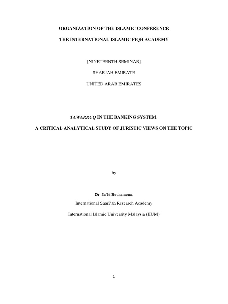 Tawarruq in Banking: Juristic Analysis | PDF | Islamic Banking And ...
