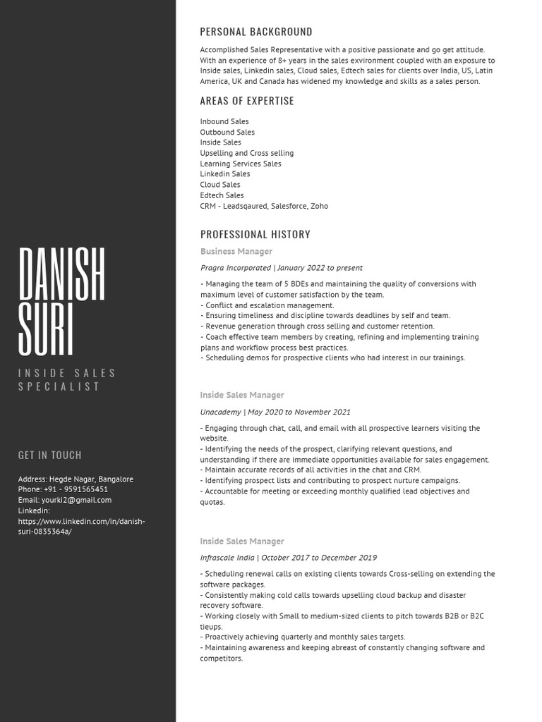 Danish Suri Updated Resume | PDF | Sales | Customer Relationship Management
