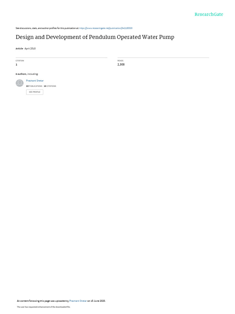 Design and fabrication hand water pump by a pendulum | PDF | Pendulum ...