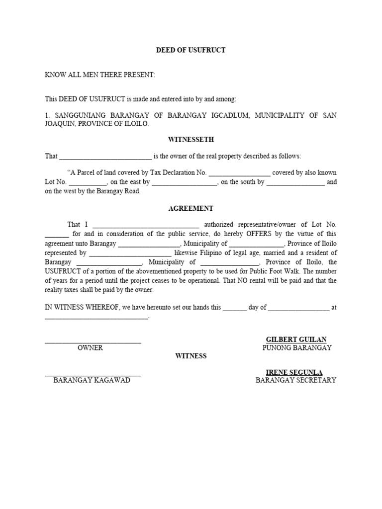 Deed of Usufruct | PDF