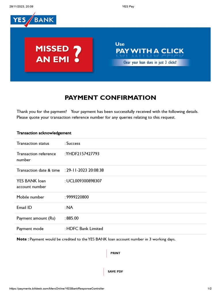 YES Pay Receipt Sample | PDF