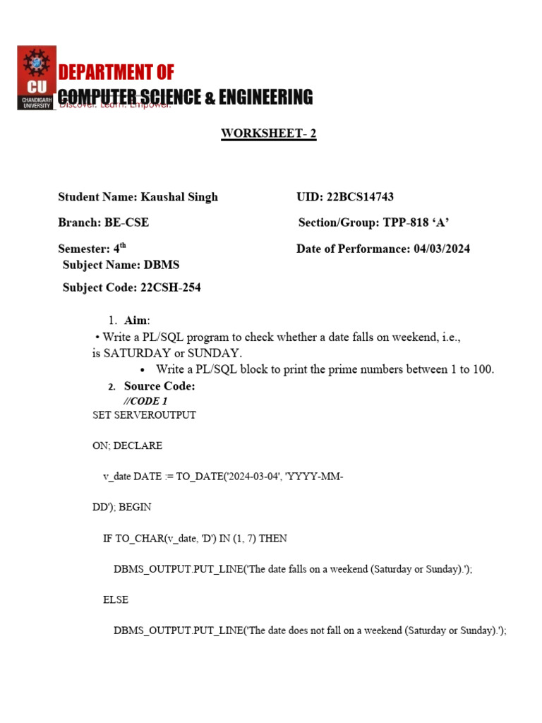 Kaushal Dbms2worksheet | PDF