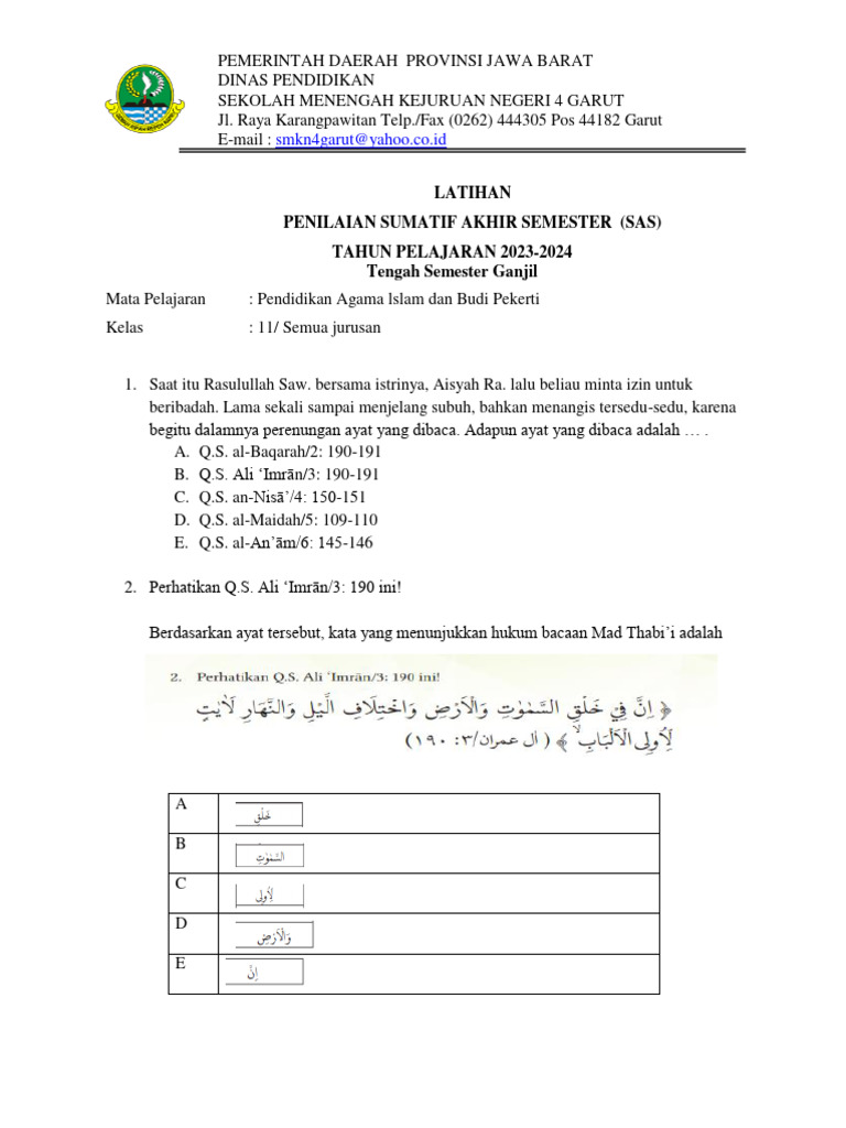 Latihan Penilaian Agama Islam Kelas 11 | PDF | Karier & Perkembangan | Kajian Bahasa Asing